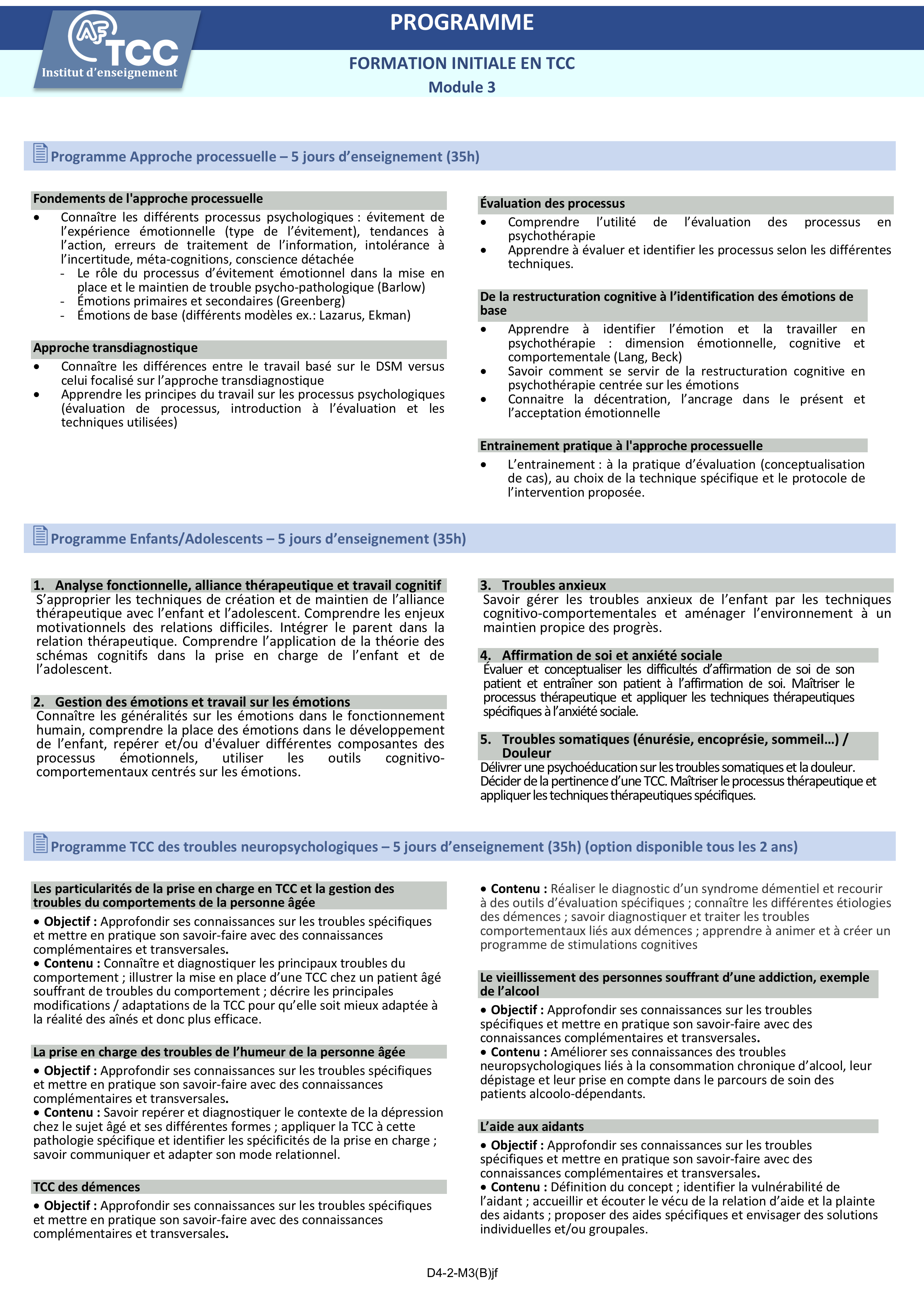 Présentation de la formation - Module 3 | AFTCC